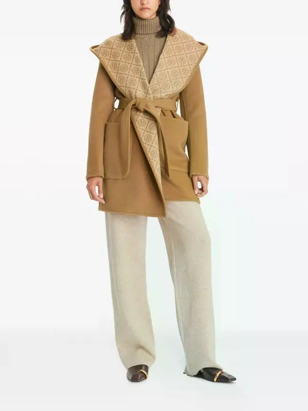 Tory Burch Monogram-jacquard Belted-waist Coat