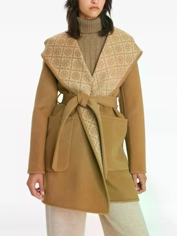 Tory Burch Monogram-jacquard Belted-waist Coat