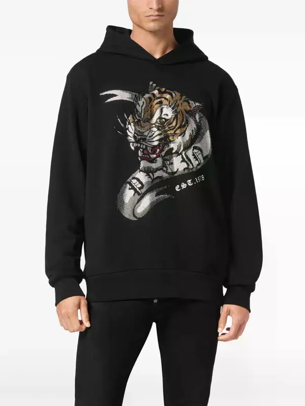 Philipp Plein Crystal Embellished Tattoo Hoodie - Black