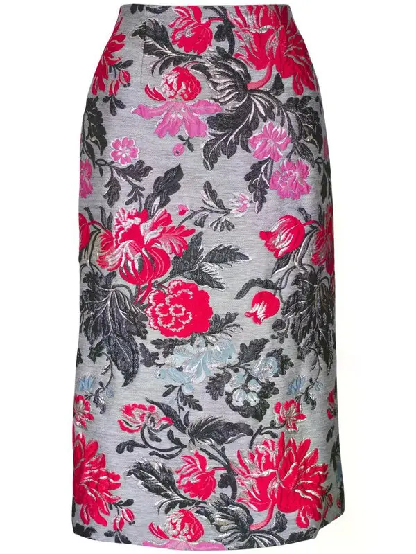 Carolina Herrera Floral Jacquard Midi Skirt
