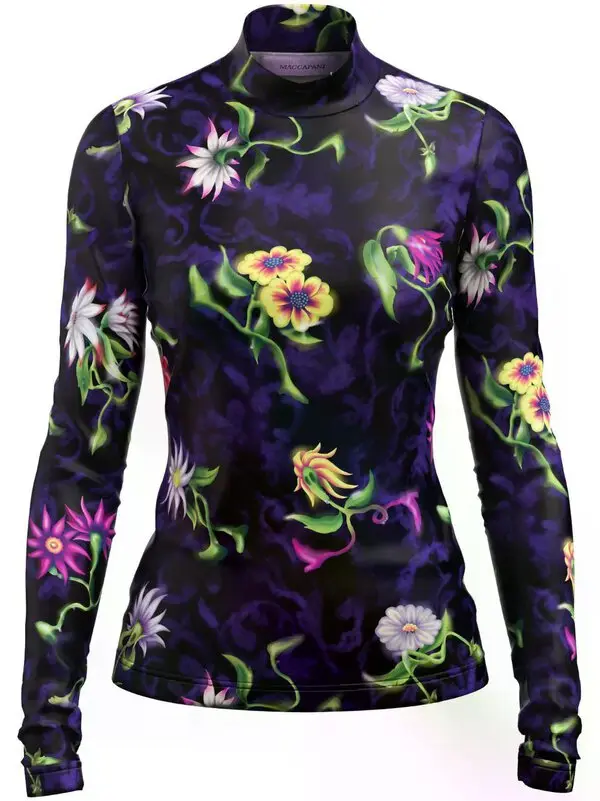 MARGHERITA MACCAPANI Genie Top" Long Sleeve Mock Neck With Floral Print - Black