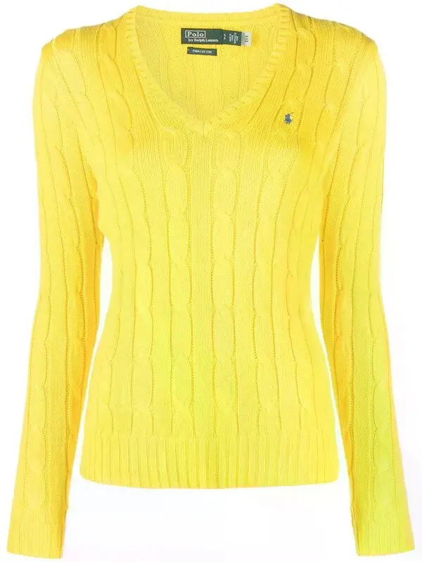 Polo Ralph Lauren Kimberly Cable Knit V-neck Jumper - Yellow
