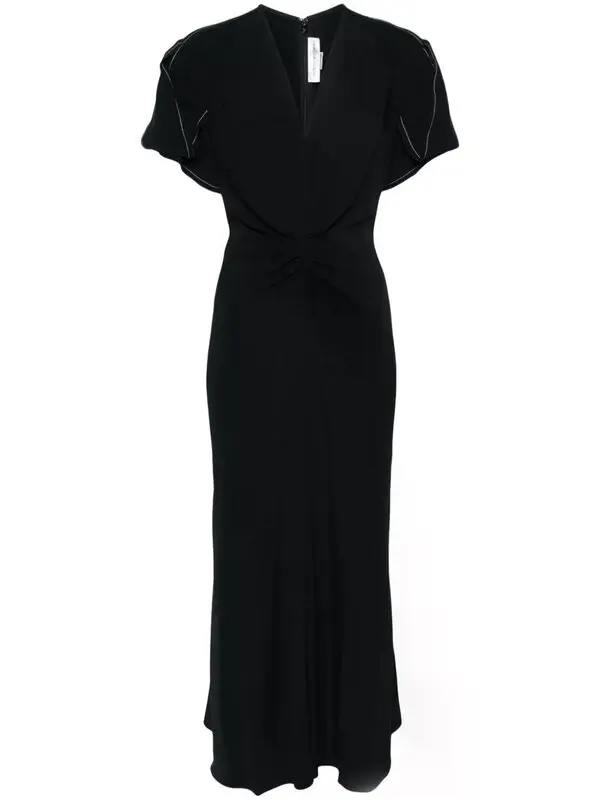 Victoria Beckham Gathered Detail Midi Dress - Black