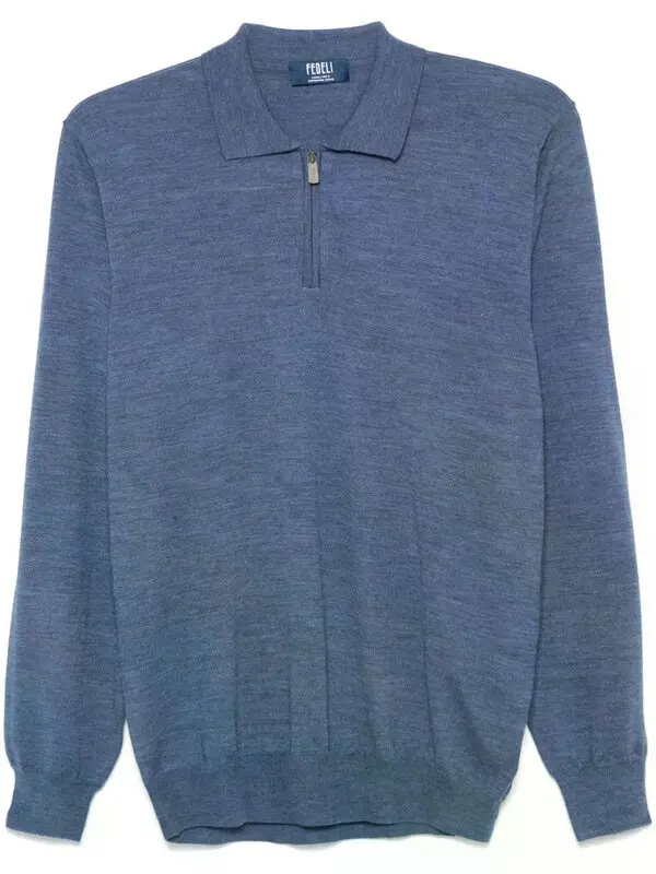 Fedeli Fine-knit Polo Shirt - Blue