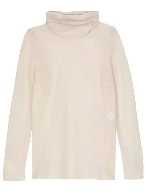 RACIL Ivory Cotton Slub Texture Semi-sheer Cowl Neck Long Sleeve Blouse