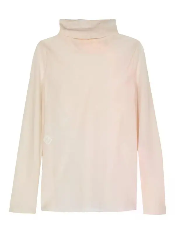 RACIL Ivory Cotton Slub Texture Semi-sheer Cowl Neck Long Sleeve Blouse