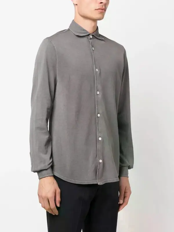 Fedeli Chambray Spread-collar Cotton Shirt - Grey