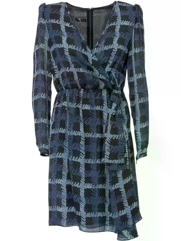 Emporio Armani Checked V-neck Long Sleeve Dress
