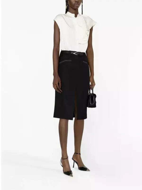 TOM FORD Virgin Wool Blend Midi Skirt With Front Slit - Black