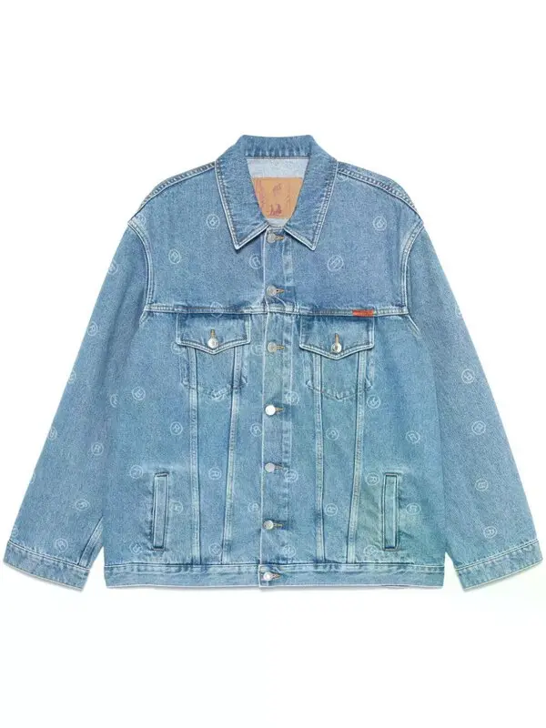 Martine Rose Pastel Washed Denim Jacket With All-over Logo Print - Blue