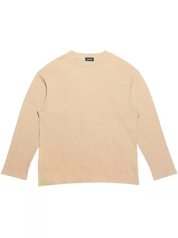 MAINLESS Waffle-knit Crew Neck Long Sleeve T-shirt