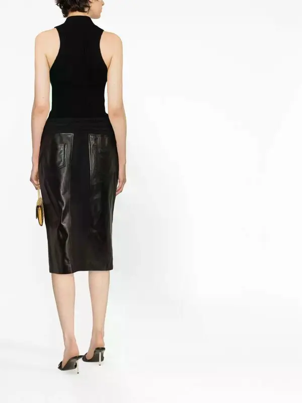 TOM FORD Panelled Leather And Cotton-blend Midi Skirt