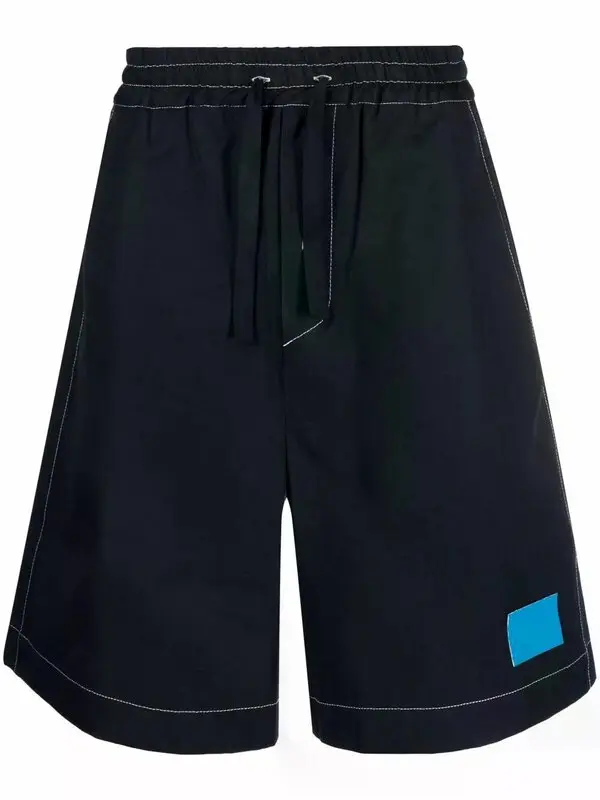 Sunnei Dark Wash Wide Leg Shorts With Contrast Stitching