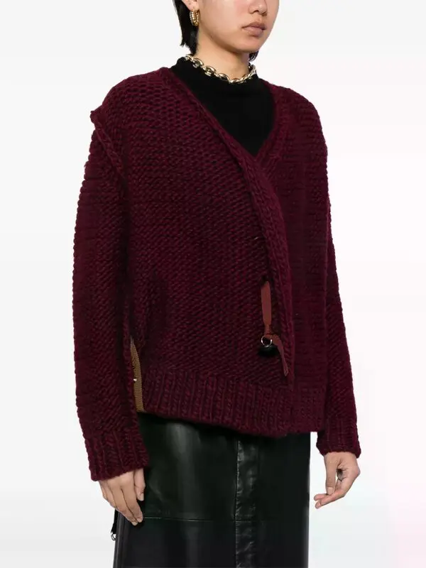 Toga V-neck Chunky-knit Cardigan - Red