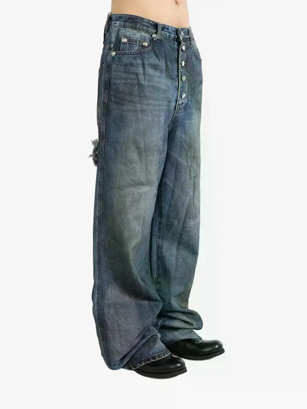 THUG CLUB Distressed Wide-leg Denim Jeans