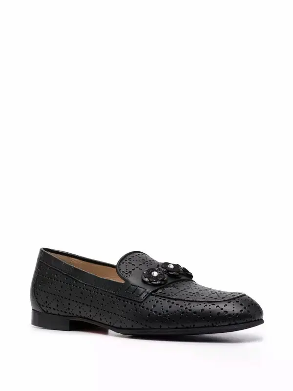 BALDININI Leather Floral Appliqué Moccasins