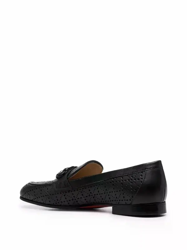 BALDININI Leather Floral Appliqué Moccasins