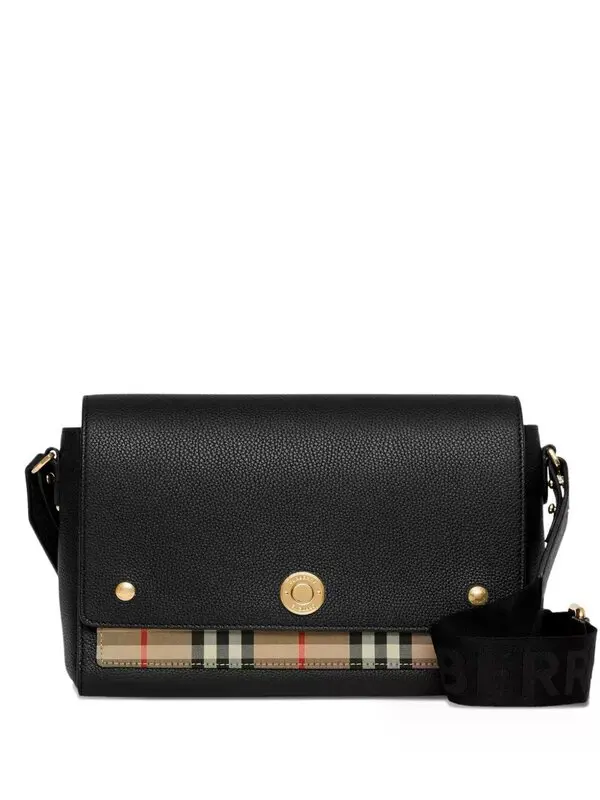 Burberry Note Crossbody Bag With Check Print - Black