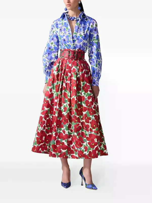 Carolina Herrera Floral Print Long Puff Sleeve Blouse