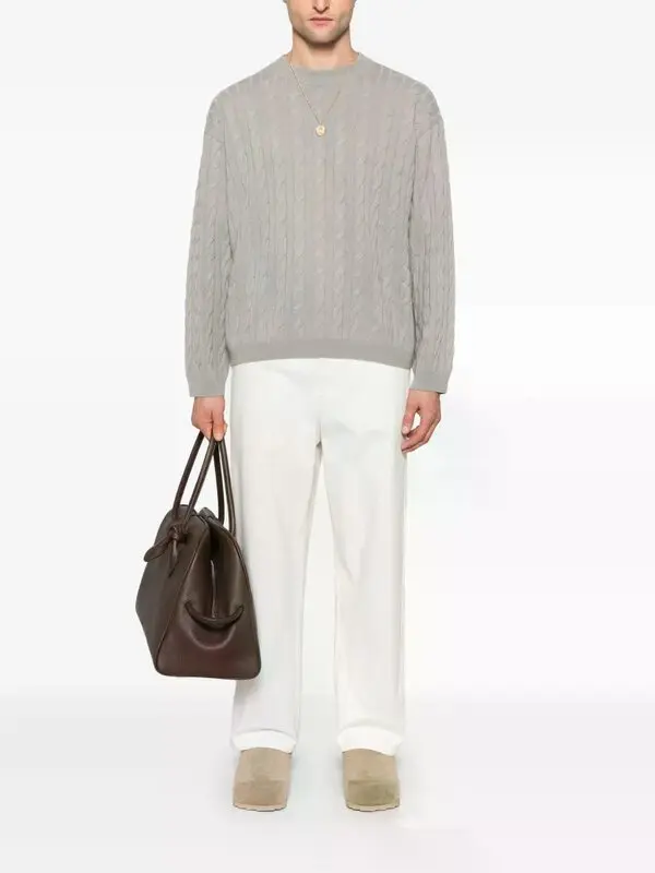 LISA YANG Oskar Cable Knit Crew Neck Jumper - Grey