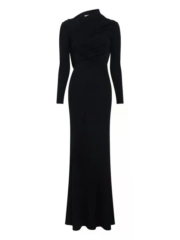 FFORME Asymmetric Neck Long Sleeve Gown - Black