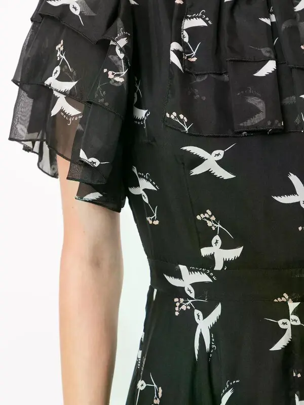 MACGRAW Flight Bird Print Silk Chiffon Dress