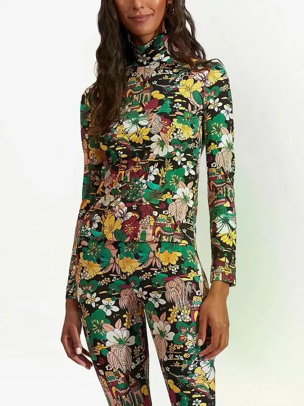 La DoubleJ Floral Print Long Sleeve Jersey Top - Black