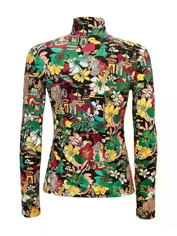 La DoubleJ Floral Print Long Sleeve Jersey Top - Black