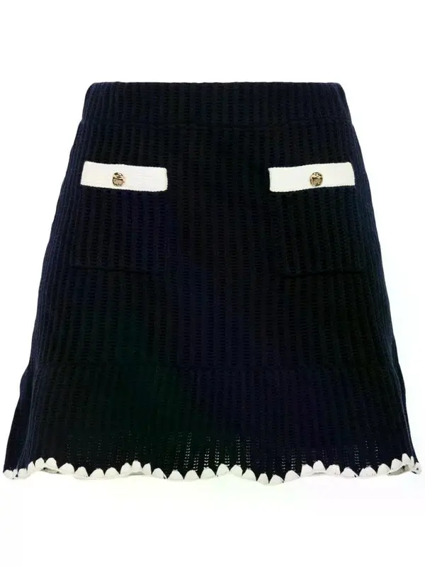 SELF-PORTRAIT Crochet Knit Flared Mini Skirt - Blue