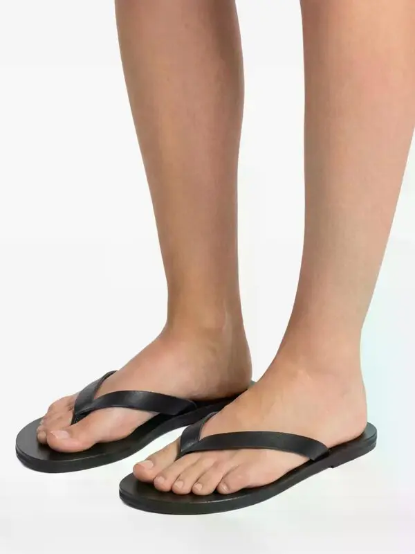 ANCIENT GREEK SANDALS Solon Flat Leather Thong Sandals - Black