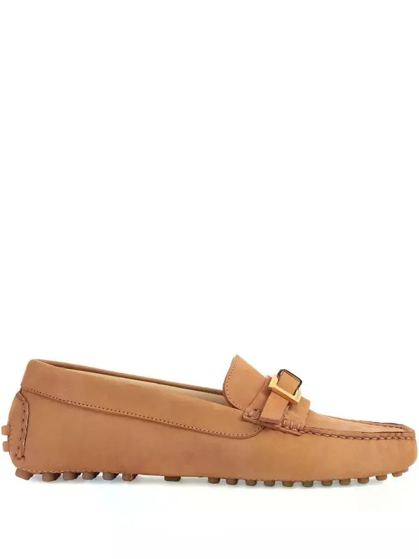 SERGIO ROSSI Nora Loafers With Gold-tone Logo Plaque - Brown