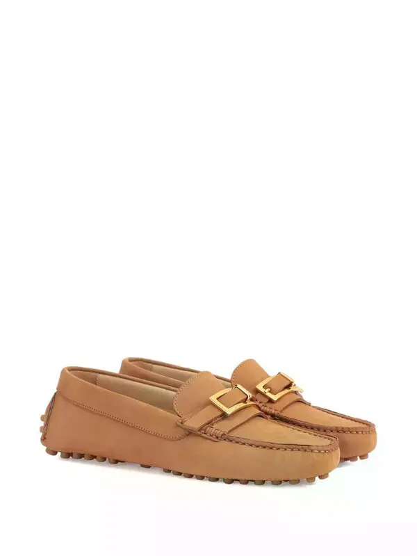 SERGIO ROSSI Nora Loafers With Gold-tone Logo Plaque - Brown
