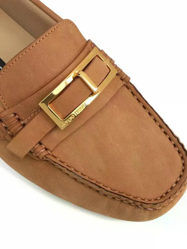 SERGIO ROSSI Nora Loafers With Gold-tone Logo Plaque - Brown