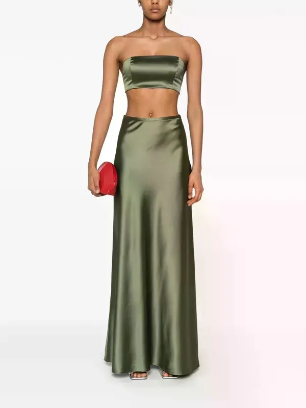 ATU BODY COUTURE Khaki Satin Maxi Skirt - Green