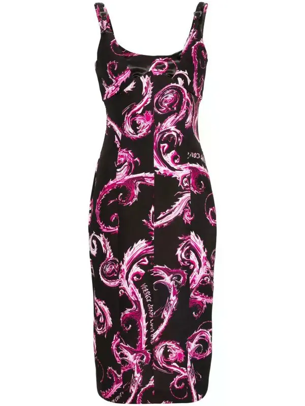 Versace Chromo Couture Print Midi Dress - Black