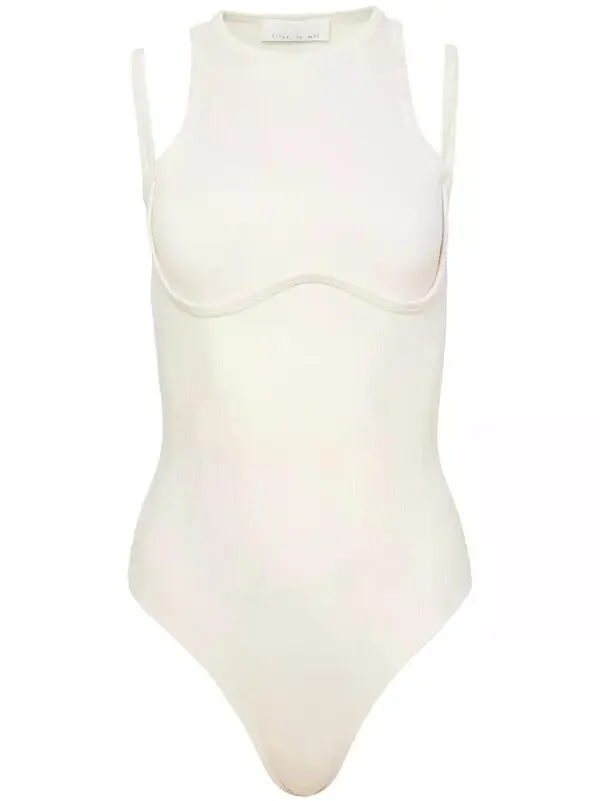 FLEUR DU MAL Strappy Ribbed Bodysuit - Neutrals