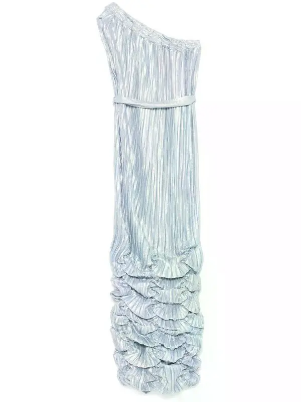 BARUNI Medinilla Maxi Dress One-shoulder, Belted, Ruffled - Grey