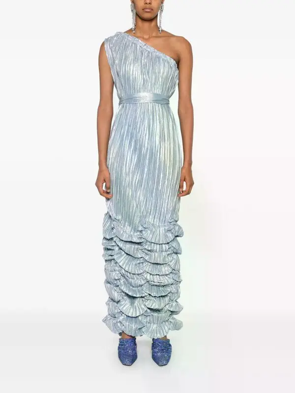 BARUNI Medinilla Maxi Dress One-shoulder, Belted, Ruffled - Grey