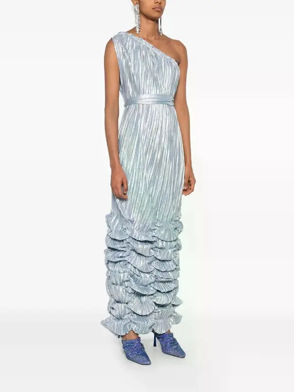 BARUNI Medinilla Maxi Dress One-shoulder, Belted, Ruffled - Grey