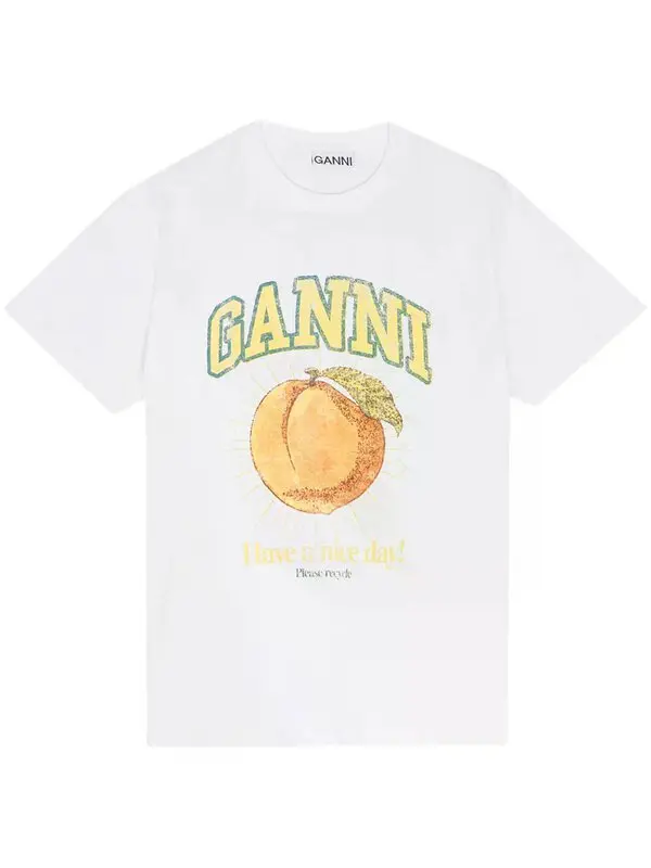 GANNI Logo Print Organic Cotton T-shirt - White