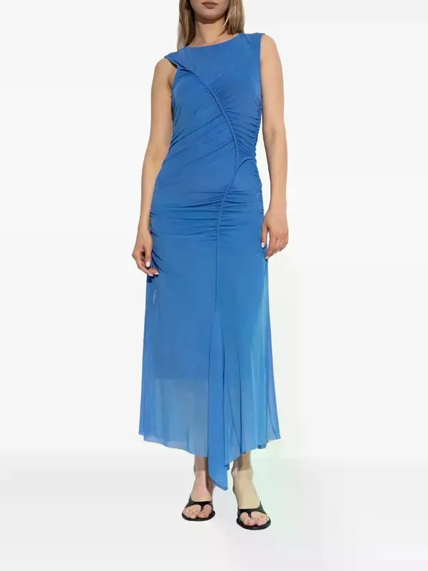 GESTUZ Asymmetrical Ruched Sheer Maxi Dress - Blue