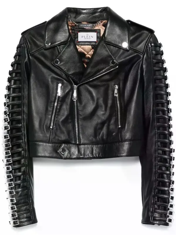 Philipp Plein Crystal-buckle Biker Jacket - Black