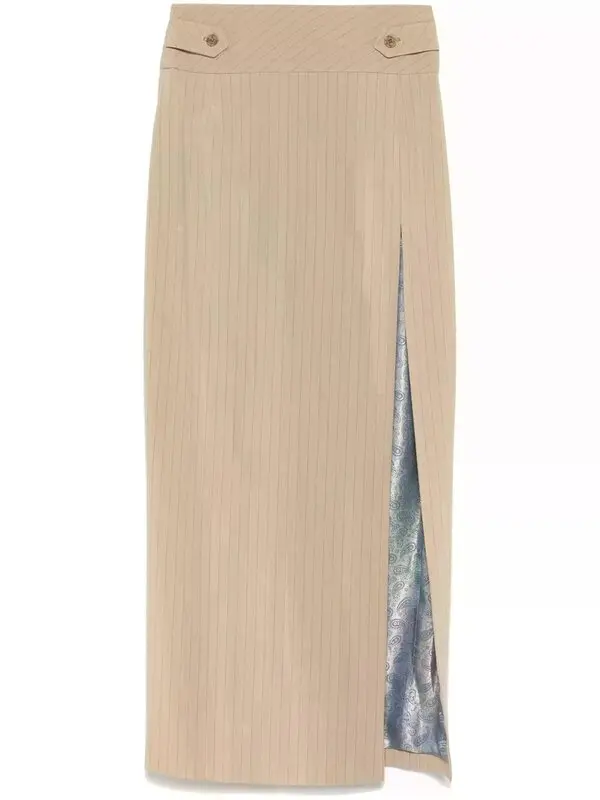 MITILIANE COUTURE Pinstriped Maxi Skirt With Side Slit - Neutrals