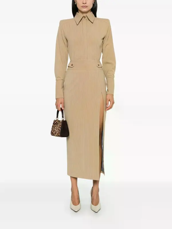 MITILIANE COUTURE Pinstriped Maxi Skirt With Side Slit
