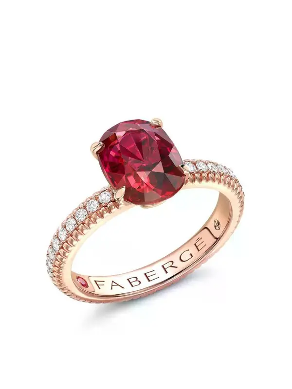 Faberge 18kt Rose Gold Ruby And Diamond Ring - Red