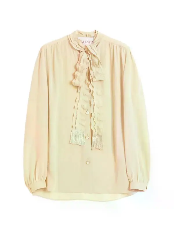 Valentino Garavani Silk Crepe De Chine Shirt With Neck Bow Detail - Neutrals