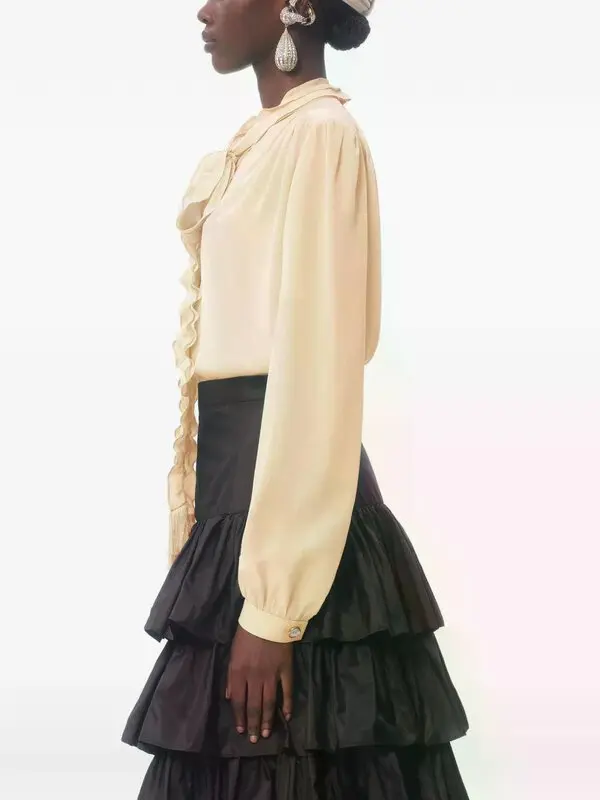 Valentino Garavani Silk Crepe De Chine Shirt With Neck Bow Detail - Neutrals