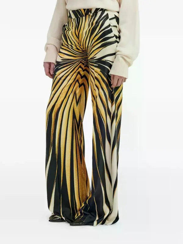 Roberto Cavalli Silk Palazzo Pants With Ray Of Gold Print
