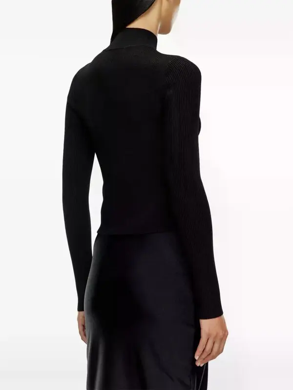 DIESEL® Ribbed Knit High Neck Long Sleeve Top With Appliqué Logo
