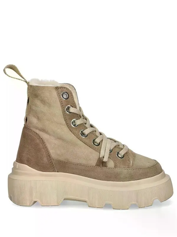 Inuikii Suede Lace-up Boots With Shearling Lining - Neutrals